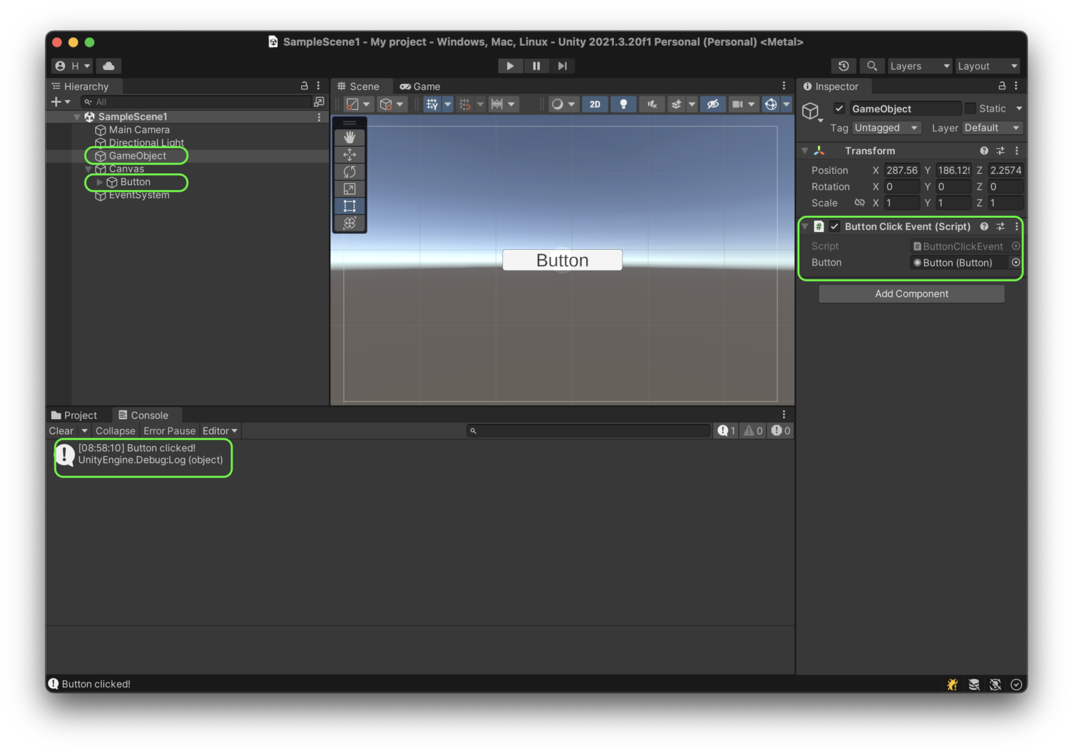 Unityのボタンクリックイベントをコードで実現 - ソフトライム