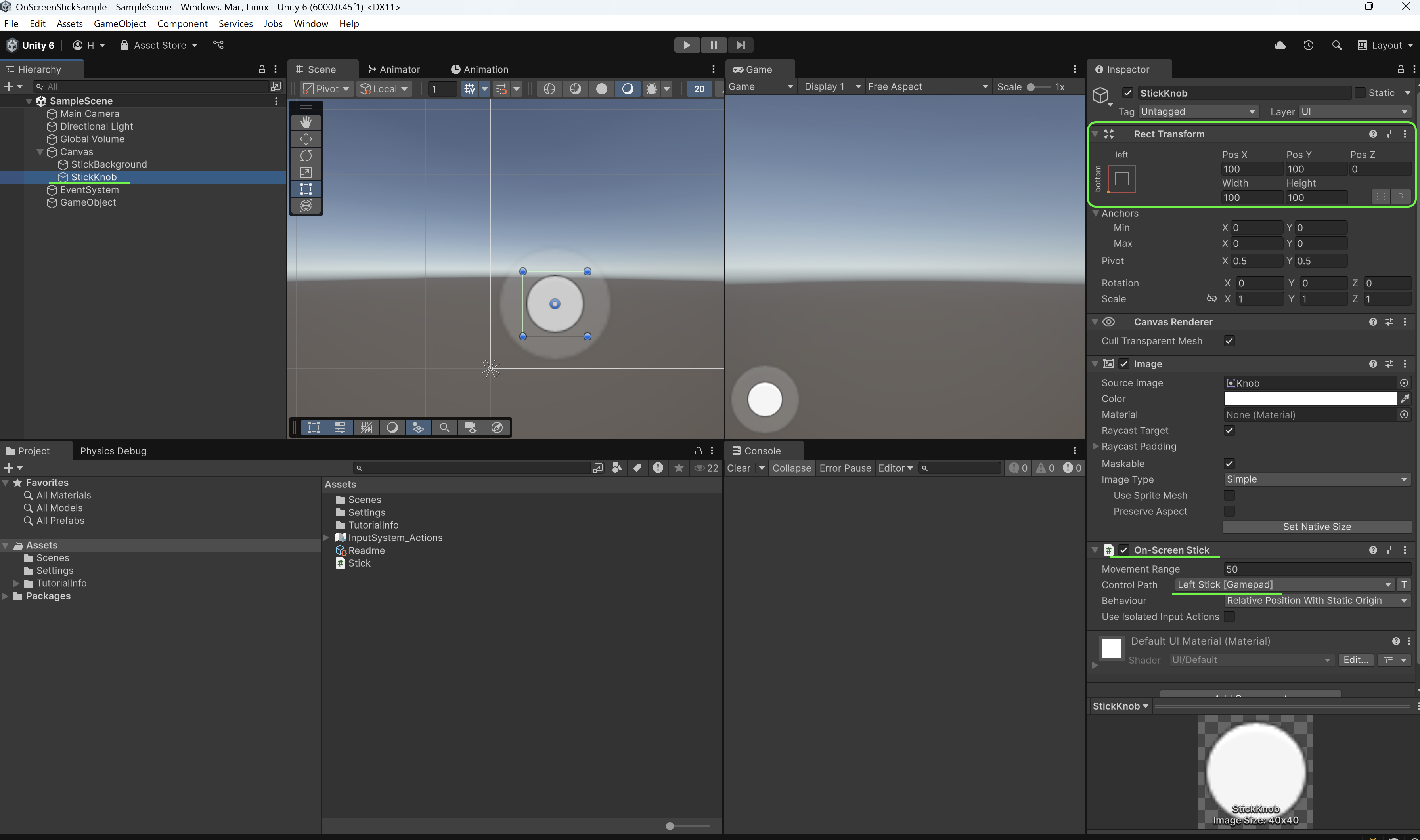 チュートリアル：UI Imageを使ったKnob登録でオンスクリーンスティック入力を実装する - ソフトライム